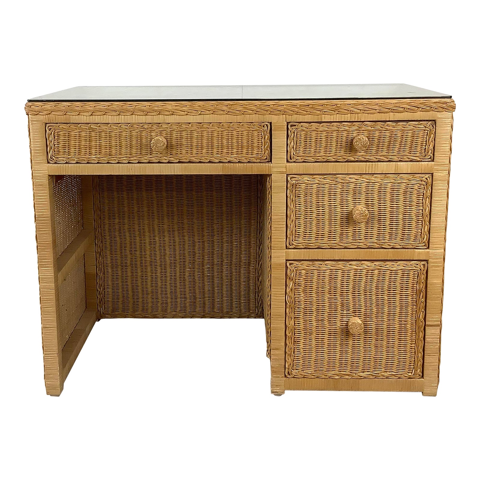 Boho Modern Wicker Writing Desk | Chairish