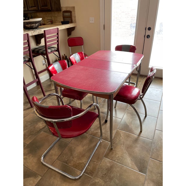 1950s Red Dining Table & 5 Chairs | Chairish