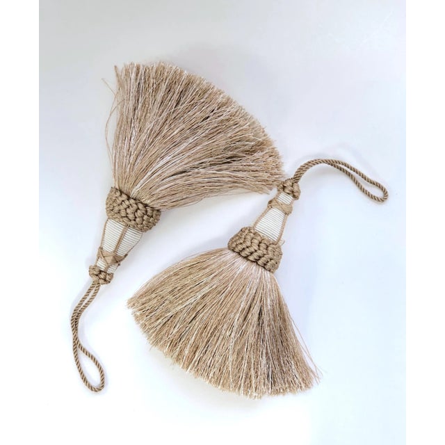 Tan and White Key Tassel With Looped Ruche Trim | Chairish