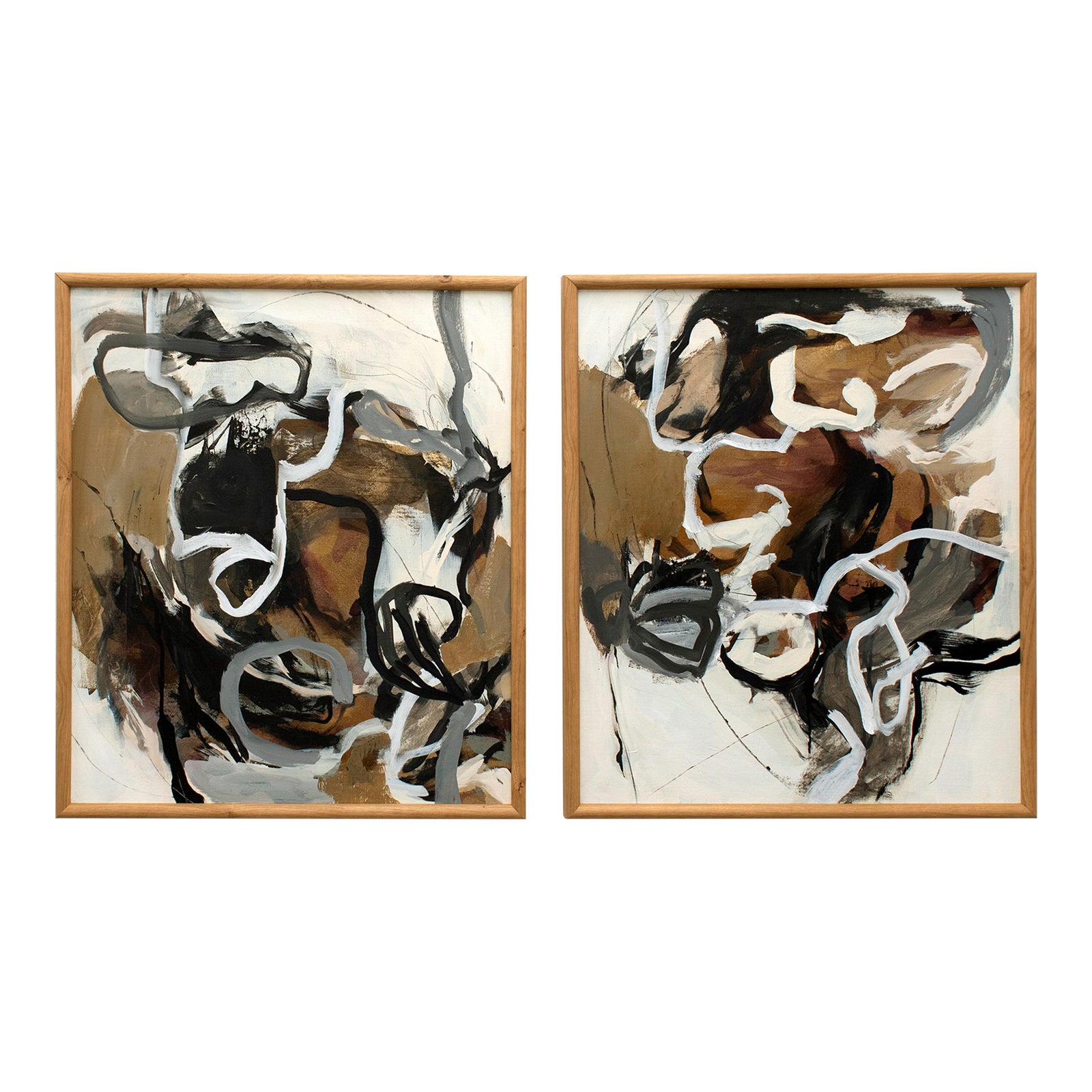 Pair of Contemporary Abstract Paintings Diptych, Framed | Chairish