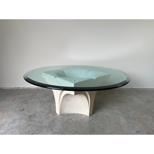 80' S Postmodern Sculptural Plaster Coffee Table W/ Glass Top | Chairish