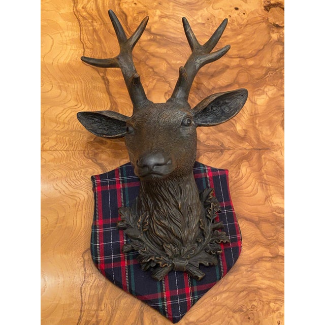 Contemporary Deer Buck Head 8 Point Antlers Wall Plaque on Plaid Fabric ...