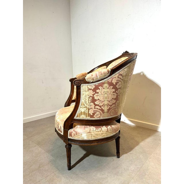 Louis XVI Style Bergère Chair in Fabric and Mahogany | Chairish