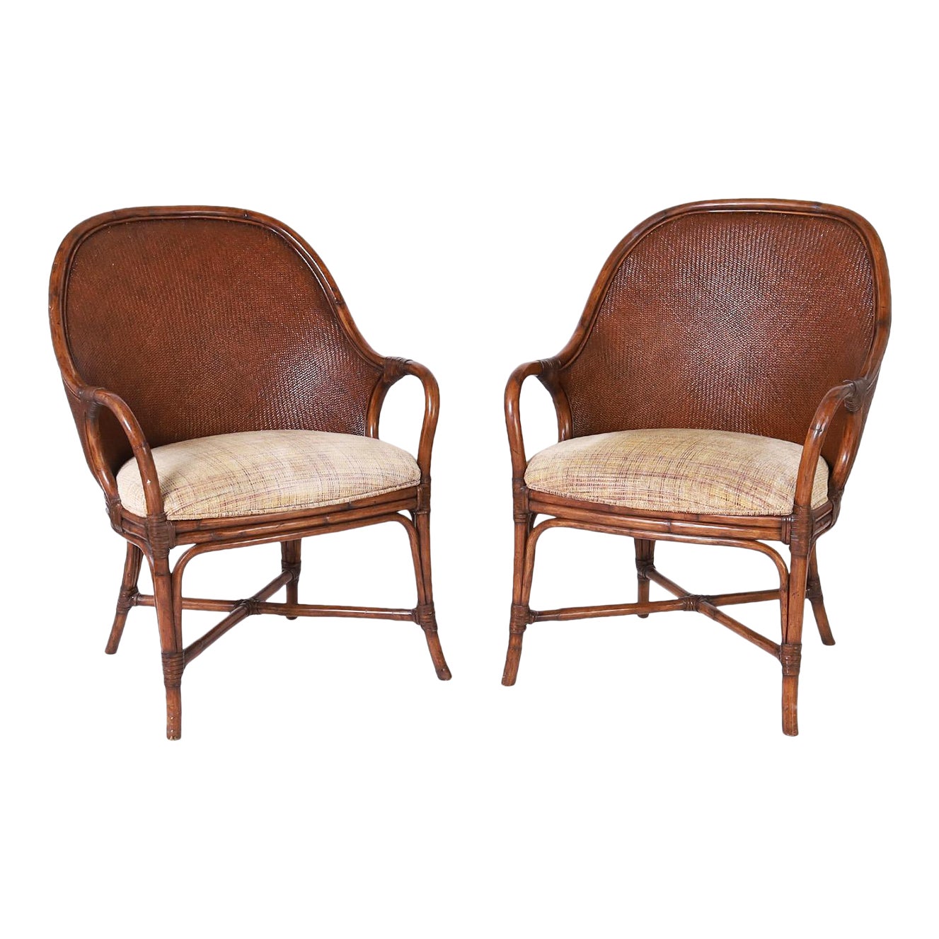 Pair of Vintage British Colonial Style Arm Chairs | Chairish
