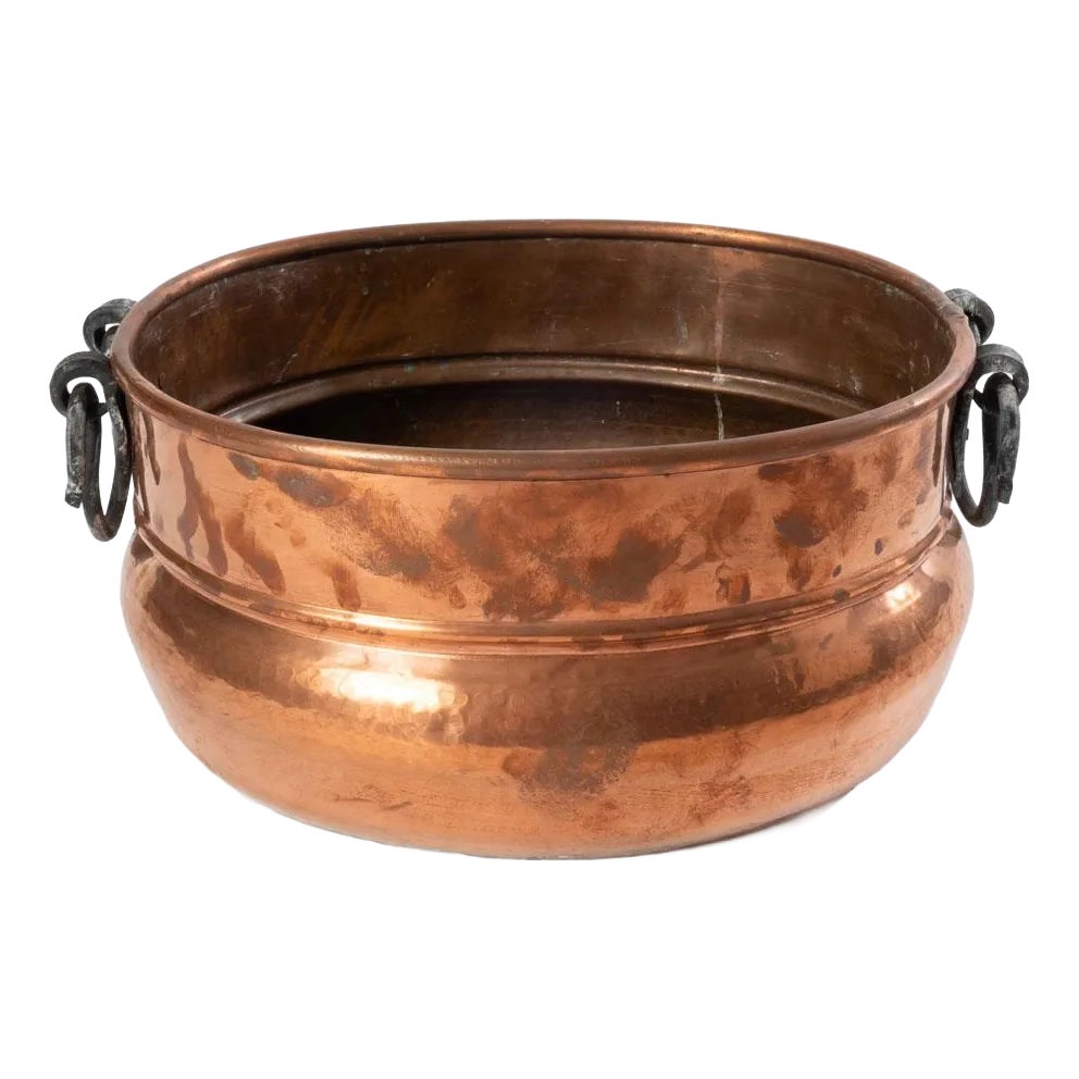 Antique Hand Wrought Copper Jardiniere With Iron Handles | Chairish