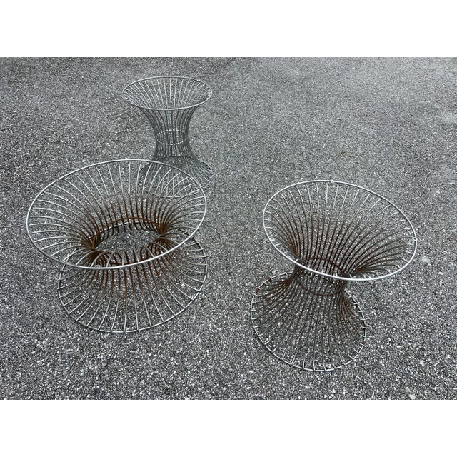 2 Chromed Cage Pedestal Form Coffee Tables Bases Set of Three | Chairish