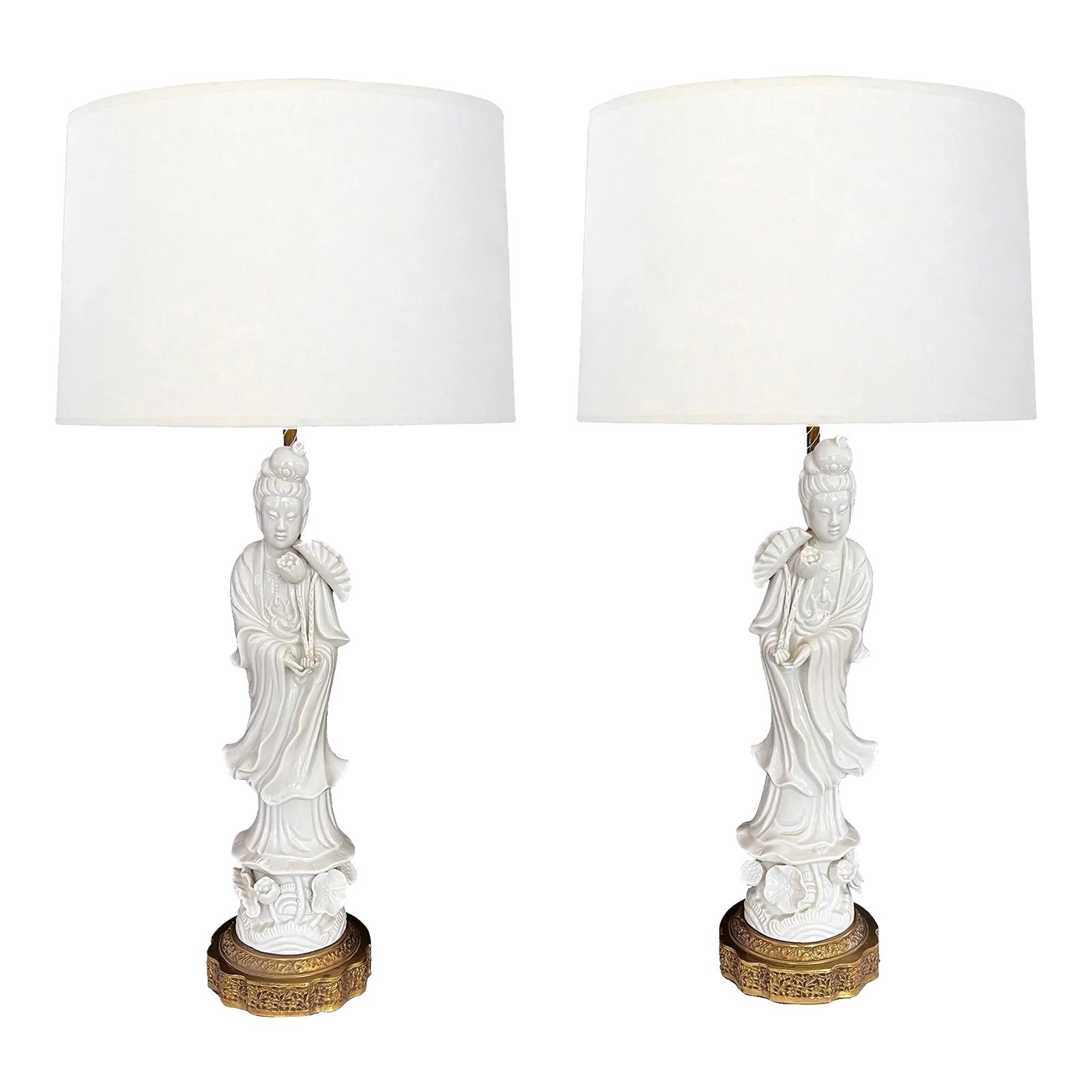 Pair of 1920s Chinese Porcelain Blanc De Chine Figural Lamps of the ...