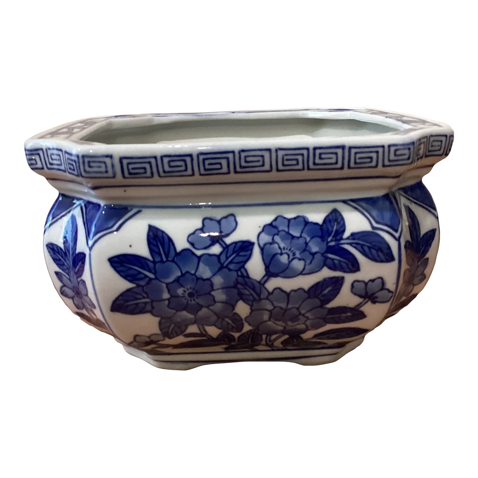 Mid 20th Century Chinoiserie Porcelain Blue & White Cachepot/Jardiniere ...