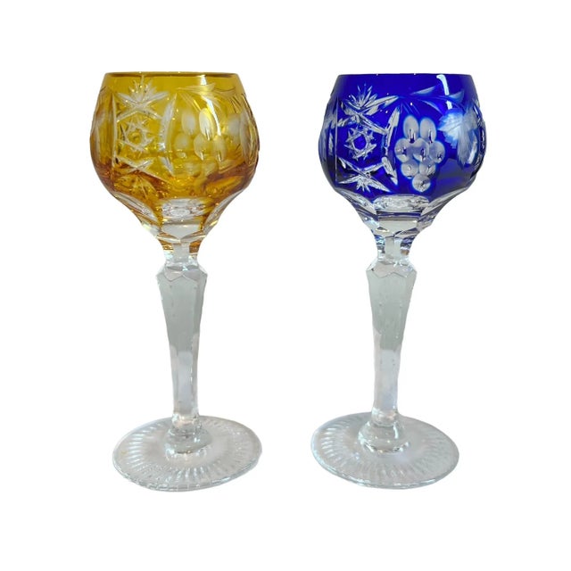 Vintage 1960's Hand-Cut Colored Lead Crystal Liqueur Glasses German ...