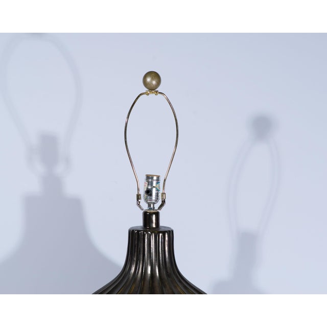 Haeger Fluted Lantern Style Gunmetal Ceramic Table Lamp | Chairish