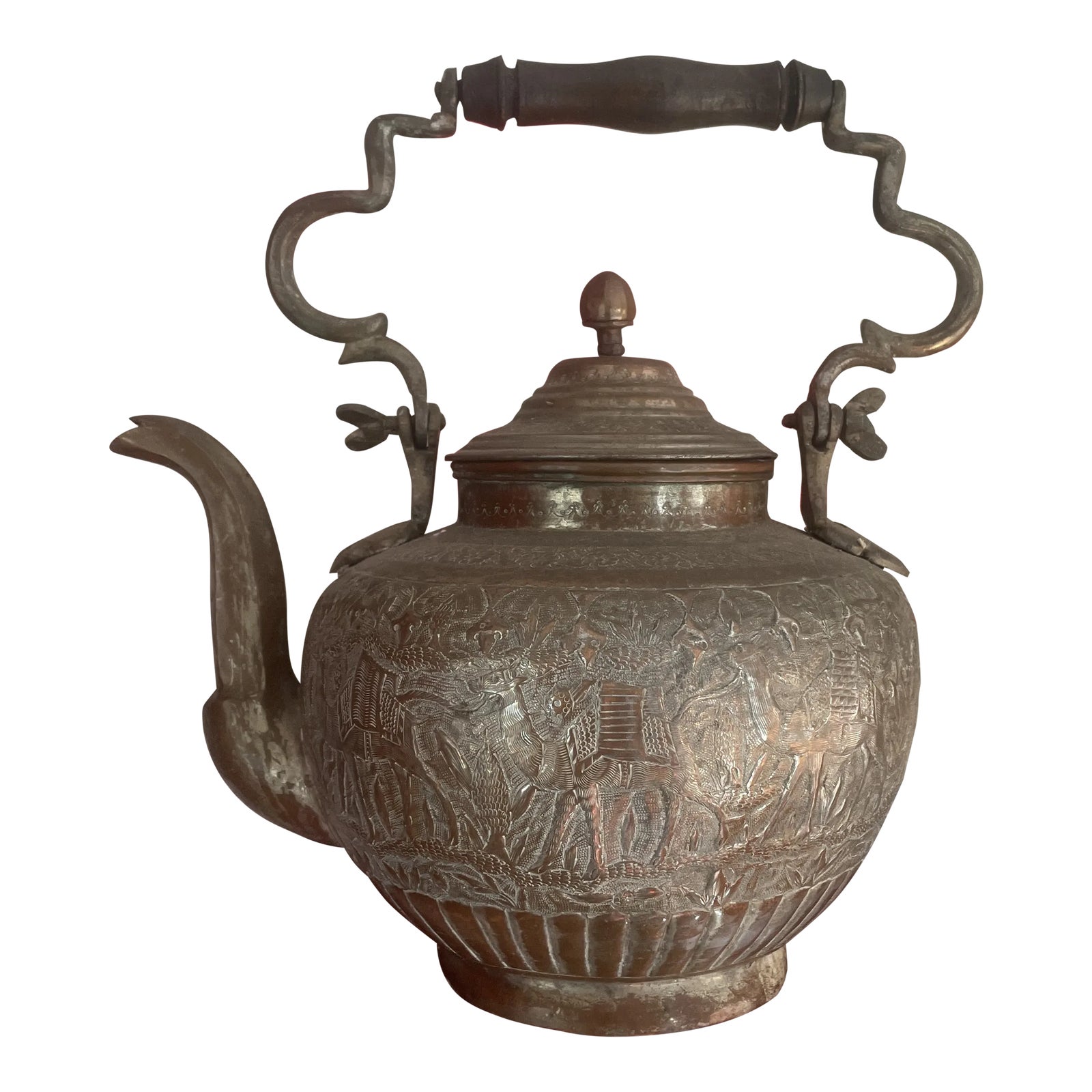 Late 19th Century Syrian Embossed Copper Tea Kettle With Camels | Chairish