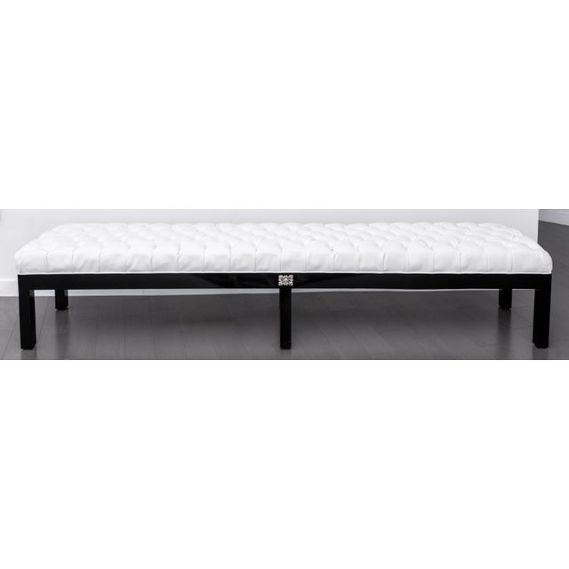 Hollywood Glam White Faux Leather Tufted Bench | Chairish