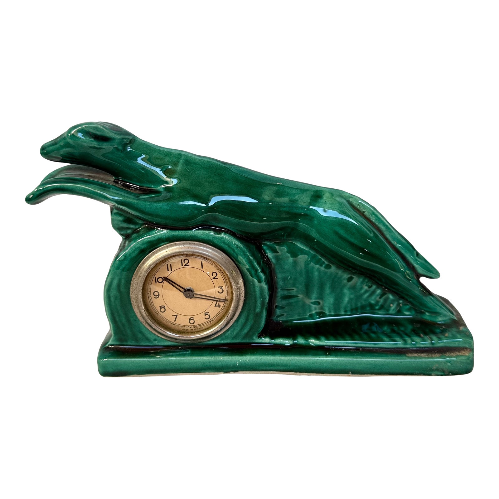 Art Deco Porcelain Greyhound Mantle Piece Original Clock | Chairish