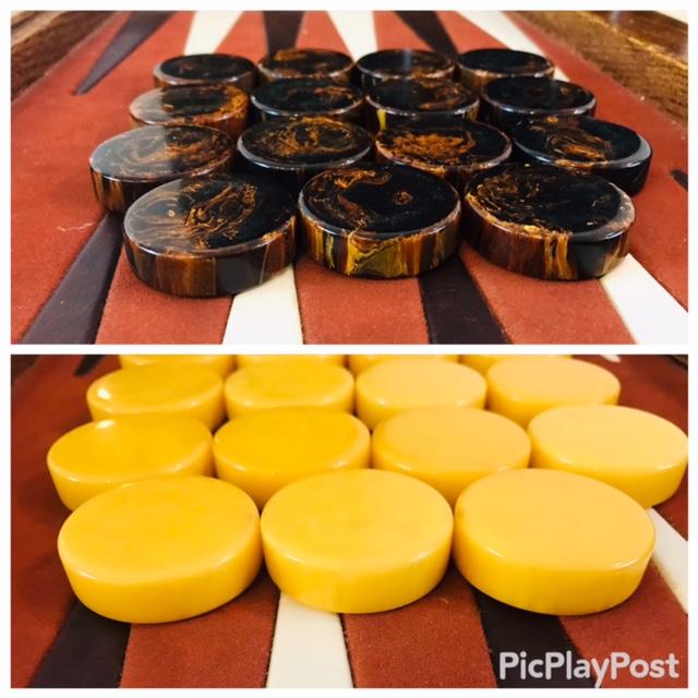 Vintage 1980s Backgammon Table Oak Brown Yellow Bakelite Disc Men by ...