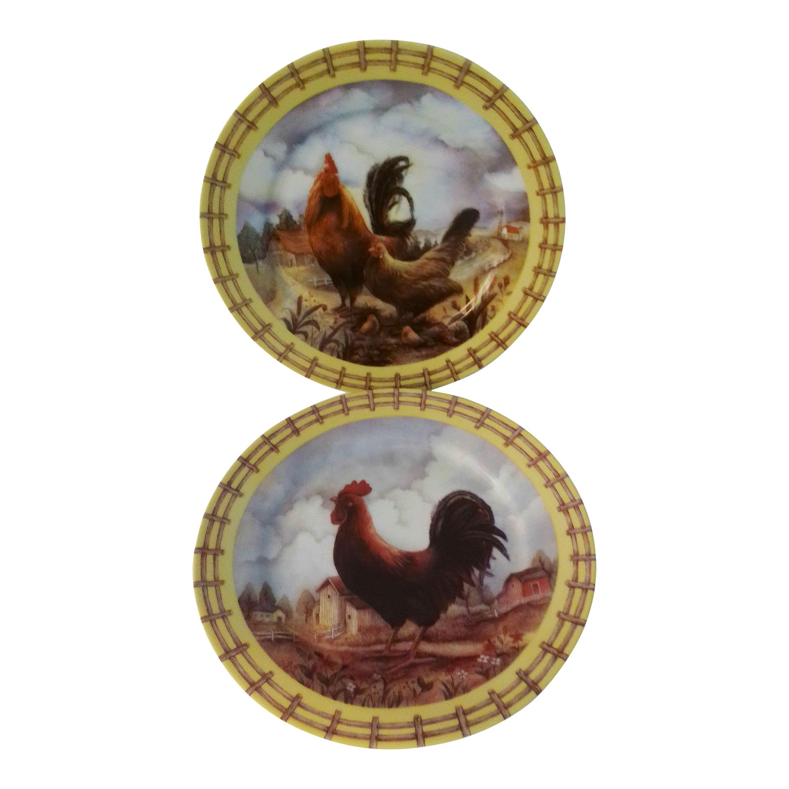 Vintage Rooster & Hen Country Display Plates, a Pair | Chairish