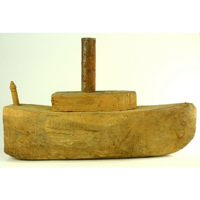 19th Century Large Primitive Folk Art Wooden Ship Model Steamship ...