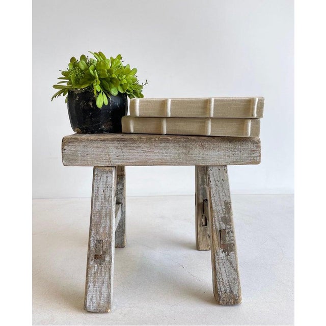 Antique Mini Elm Wood Stool | Chairish