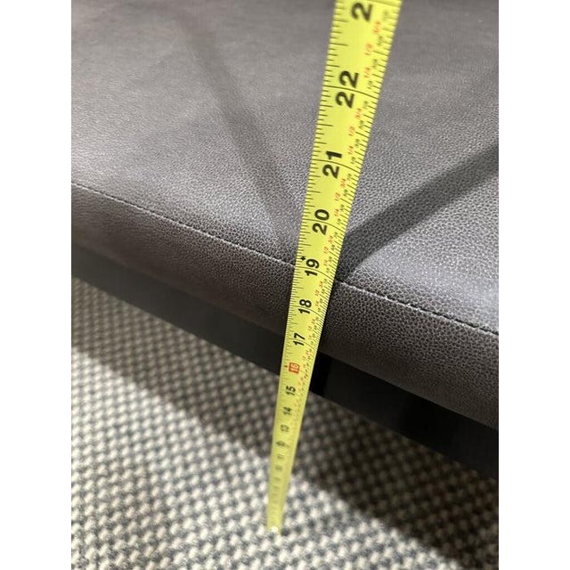 Blue-Gray Vinyl Hall Bench with Java Legs | Chairish