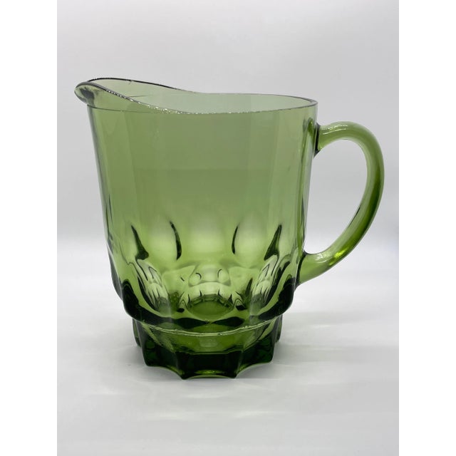 Vintage Hazel-Atlas Glass Avocado Green Thumbprint Pitcher and 4 ...