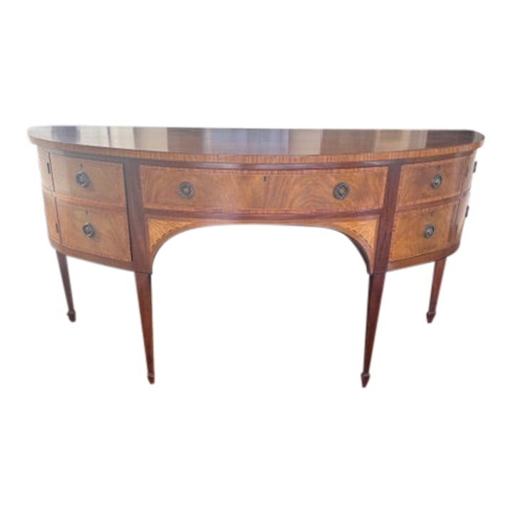 1920s Mahogany Inlaid Bowfront Buffet Sideboard | Chairish