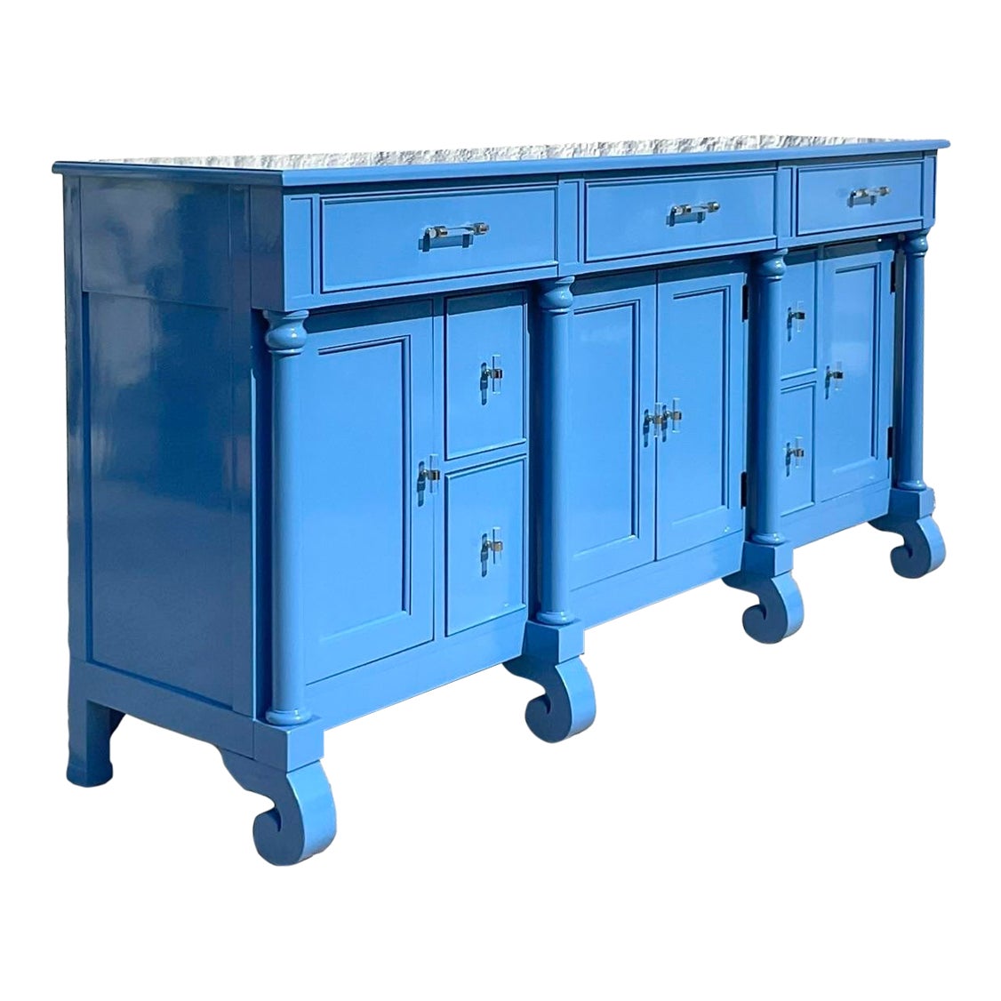 Late 20th Century Vintage Boho Bernhardt Gloss Lacquered Blue Credenza ...