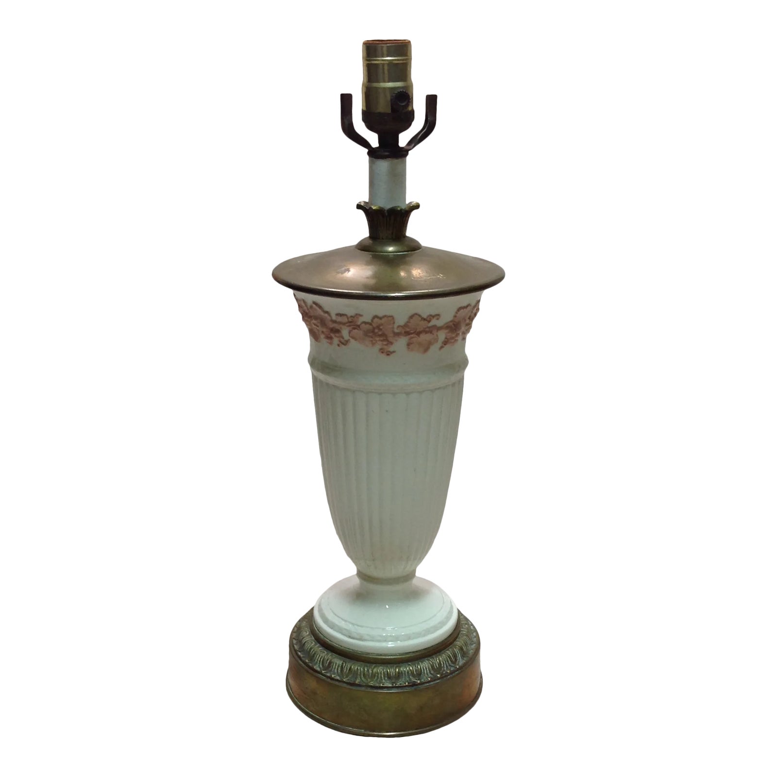 1950s Wedgwood Embossed Queensware Pink on Cream Lamp | Chairish