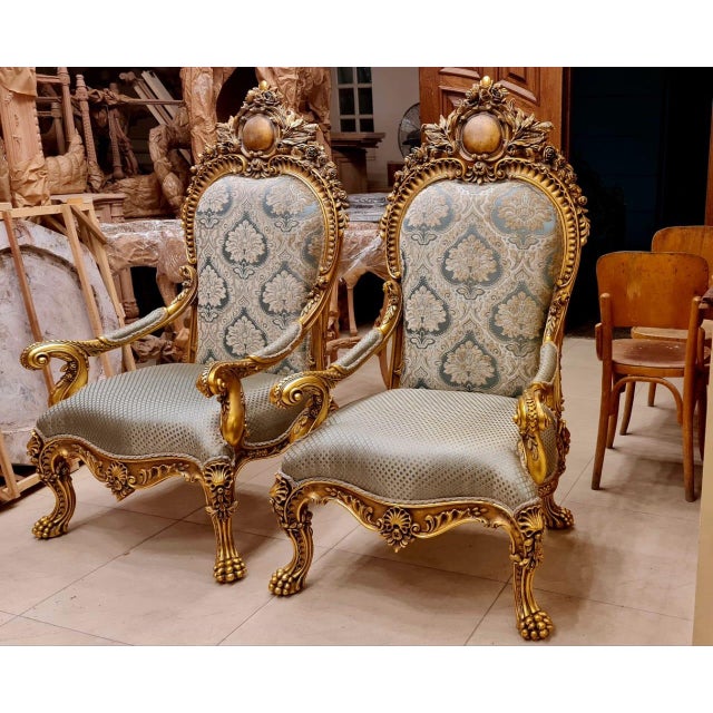 1980s French Style Gold Leaf Throne Armchair | Chairish
