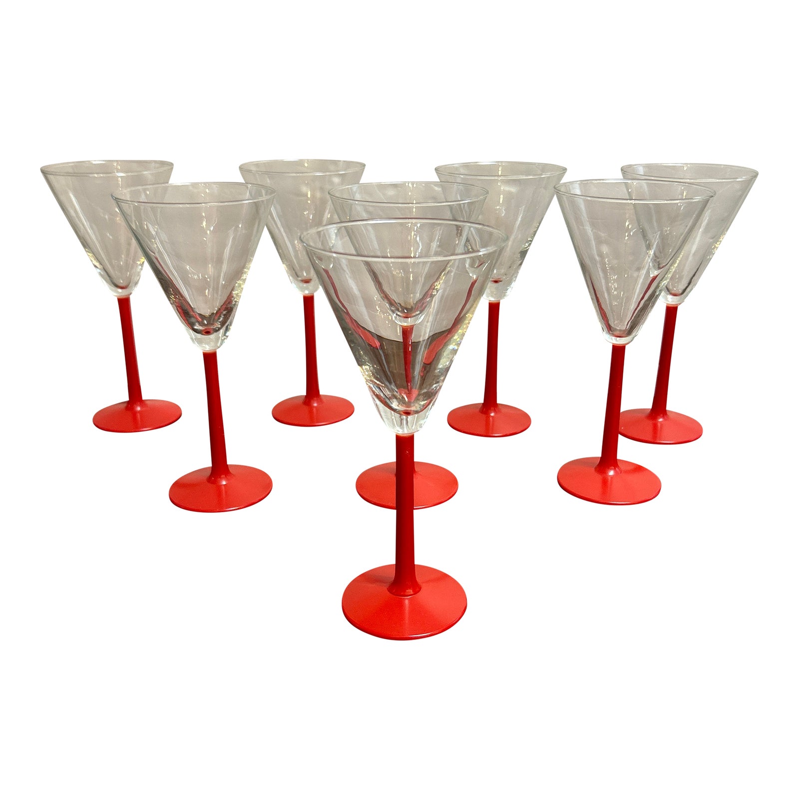 Transparent and Red Stemmed Glasses Set of 8 | Chairish