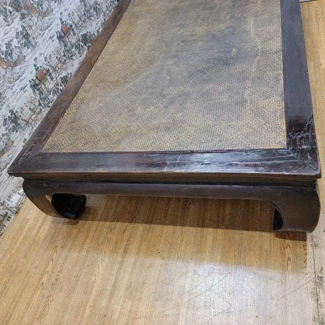 1900s Antique Elm Woven Rattan Top Opium Bed Coffee Table | Chairish