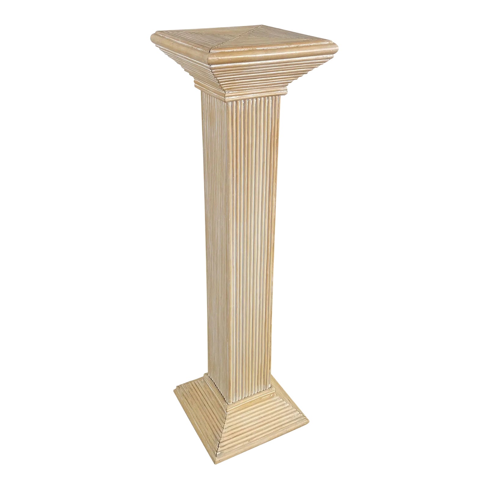 Vintage White Washed Split Reed Rattan Pedestal Column in Style of ...