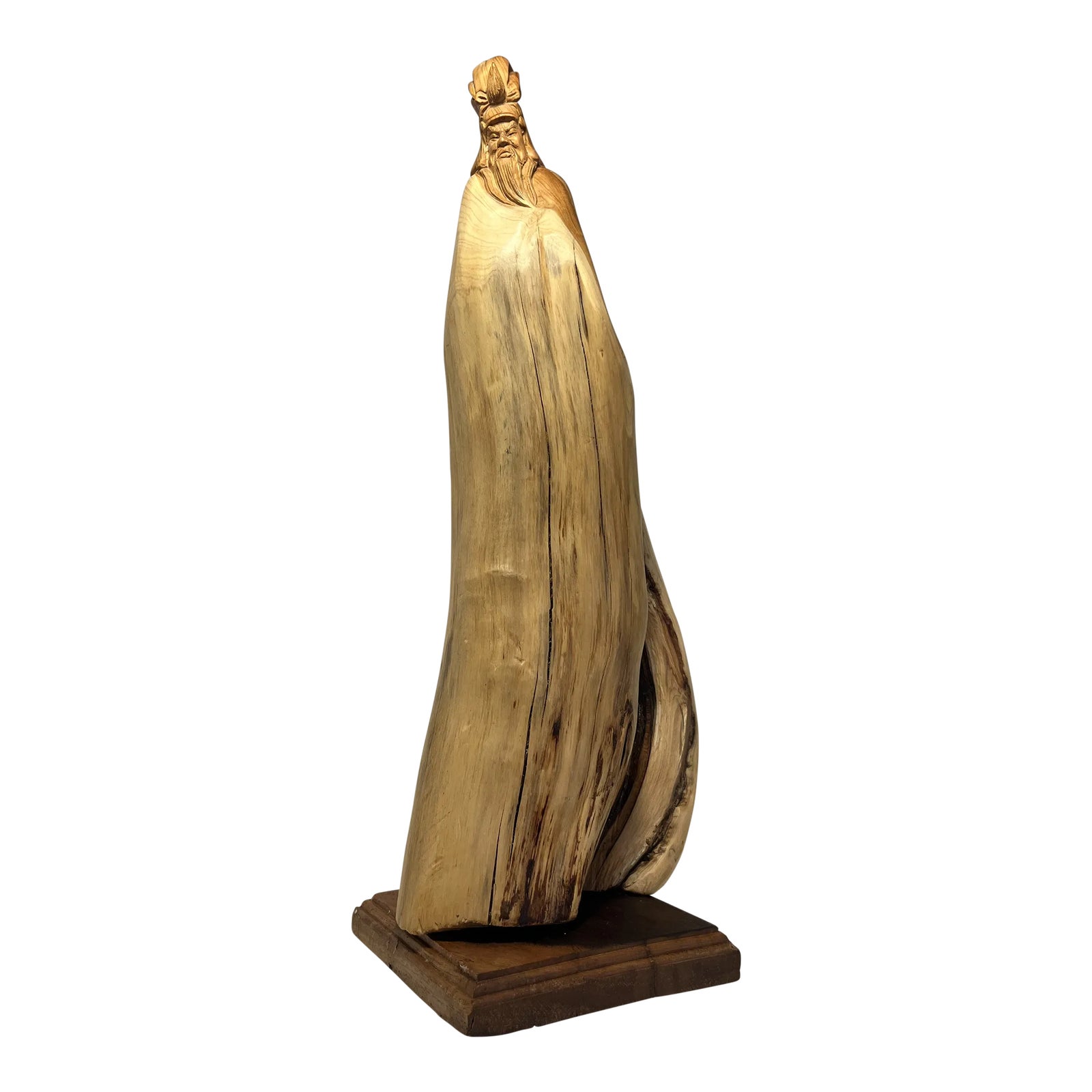 Vintage Chinese Cypress Wood Hand Carved Irregular Shape Wise Man ...