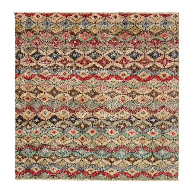 Vintage Zeki Muren Square Rug in Polychromatic Geometric Pattern by Rug ...