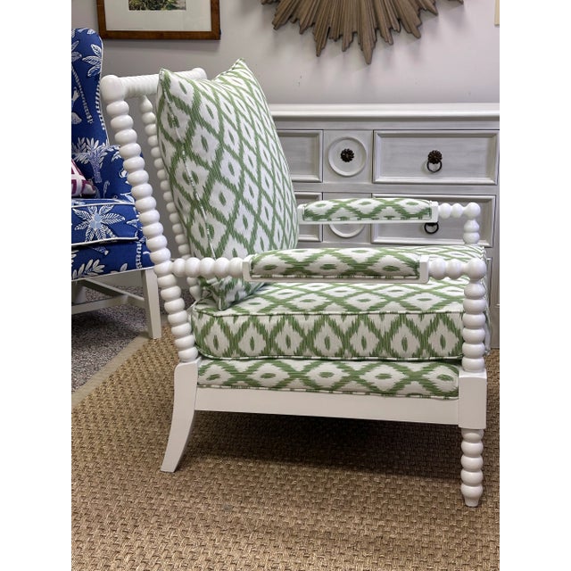 White Bobbin Chair With Green & White Kravet Upholstery | Chairish