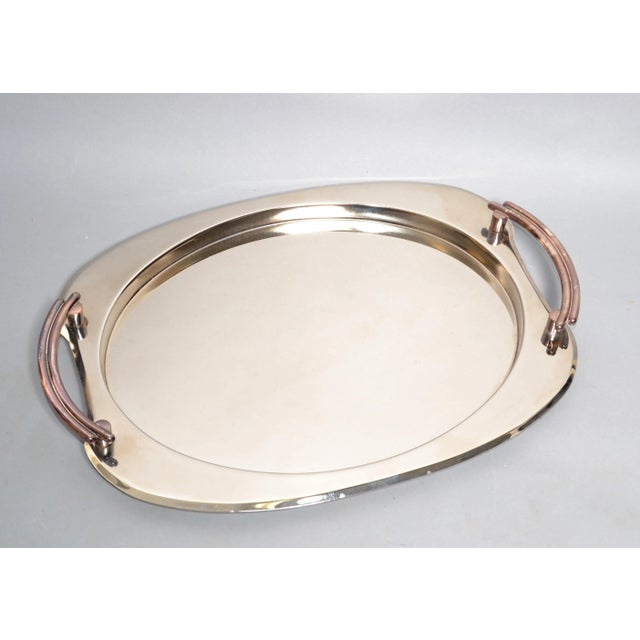 Art Deco Polished Steel & Silver Serveware Platter Barware Serving Tray ...