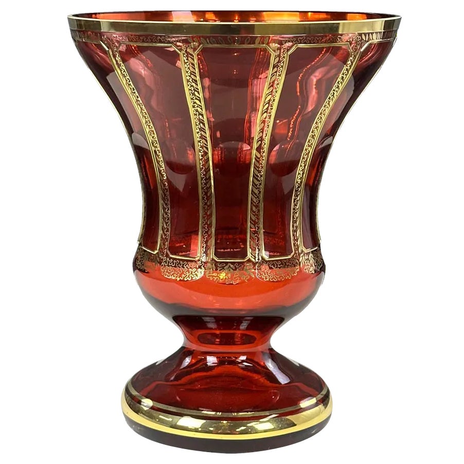 Hand-Gilded Ruby Glass Vase from Bohemia Crystal | Chairish