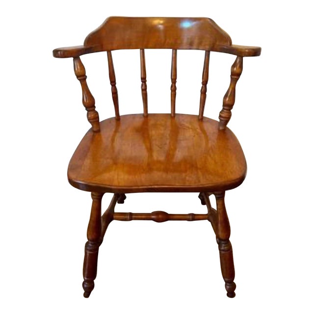 1950s Vintage Mid-Century Solid Wood Captain’s Chair | Chairish