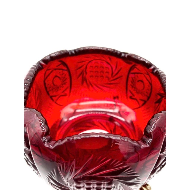 Vintage Fenton Red Glass Bowl With Brass Stand | Chairish