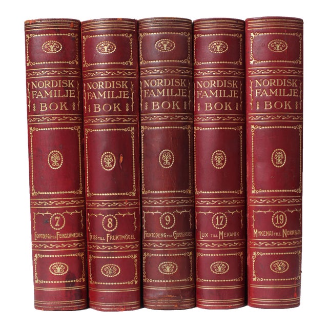 Scandinavian Leather-Bound Books - Set of 5 | Chairish