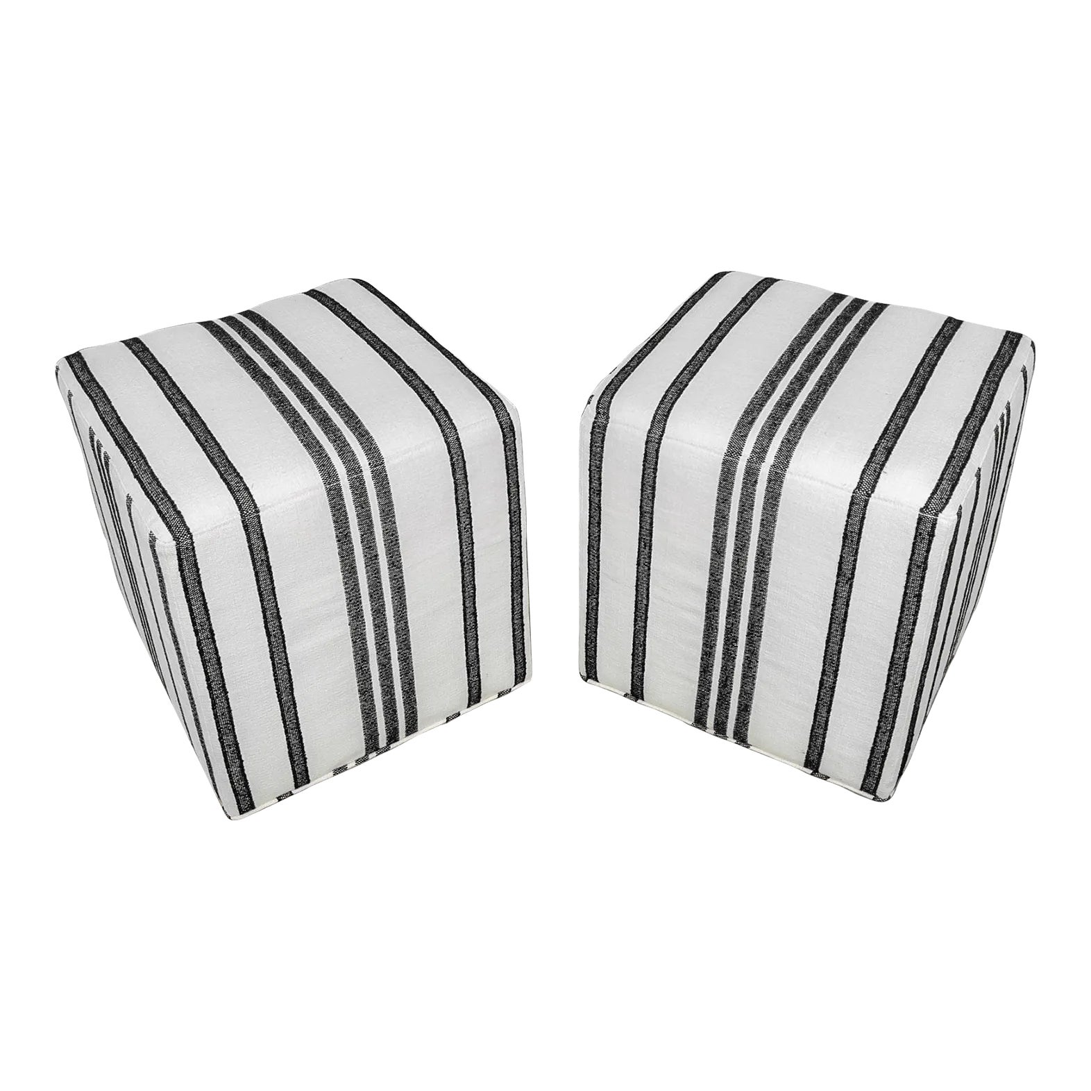 Pair of Heavy Weight Grain Sack Cloth Fabric Cube Ottomans | Chairish