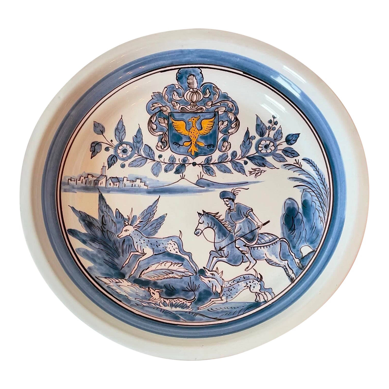 Vintage Blue and White Hand Painted Hungarian Ceramic Bowl/Platter ...