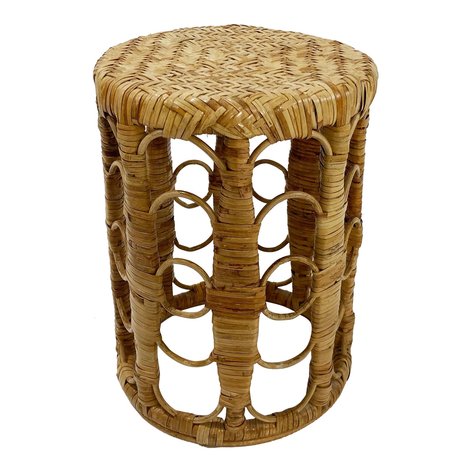 Vintage Wrapped Woven Wicker Stool | Chairish