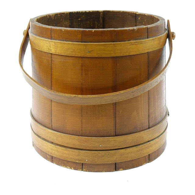 Vintage American Brass & Wood Bucket | Chairish