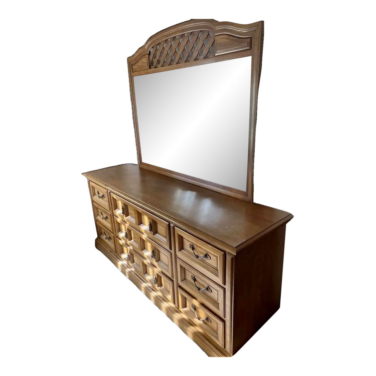 1968 Dixie Solid Pecan 2-Piece Mediterranean-Style 9-Drawer Dresser ...