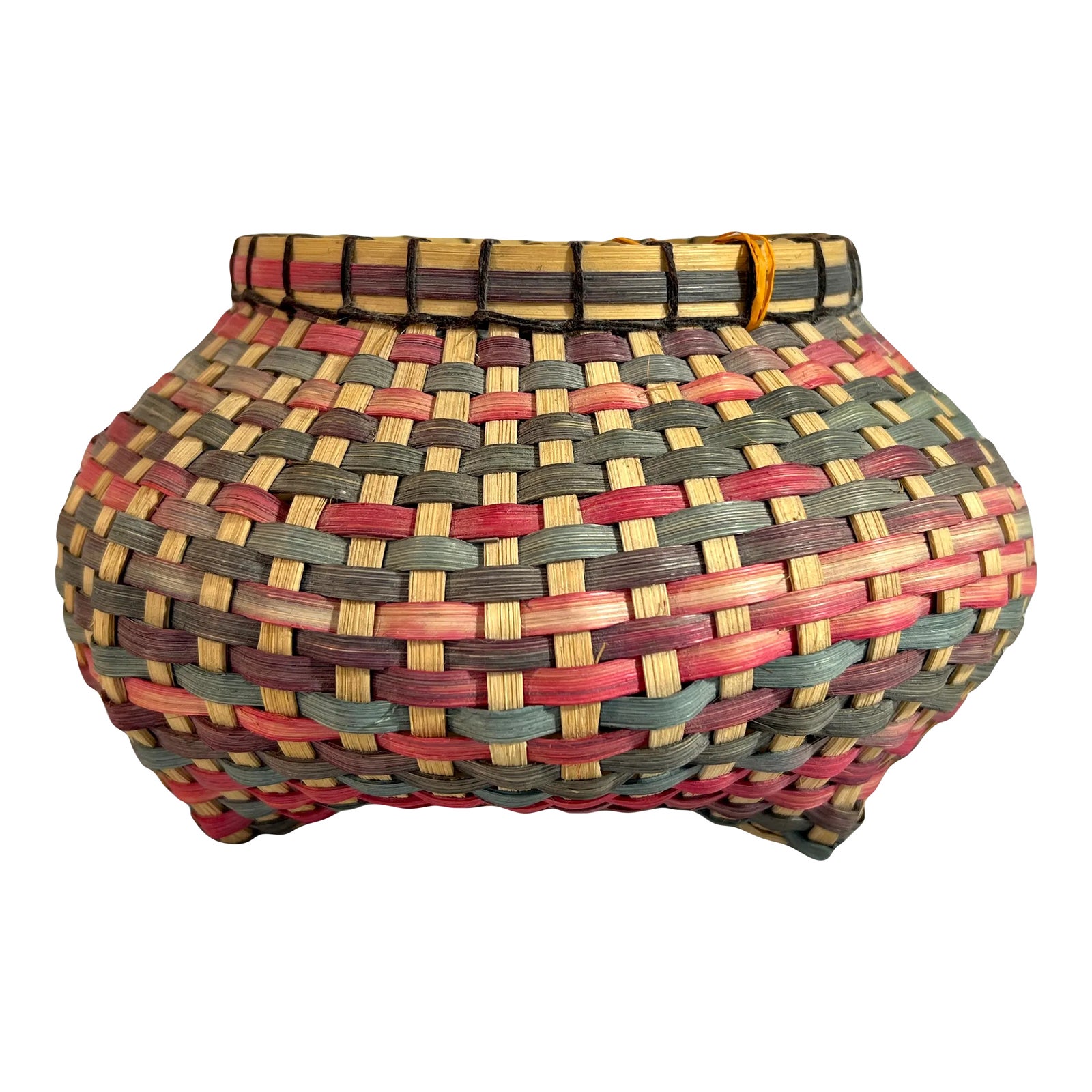 1980s Vintage Handmade Round Multi Coloured Wicker Pastel Basket ...