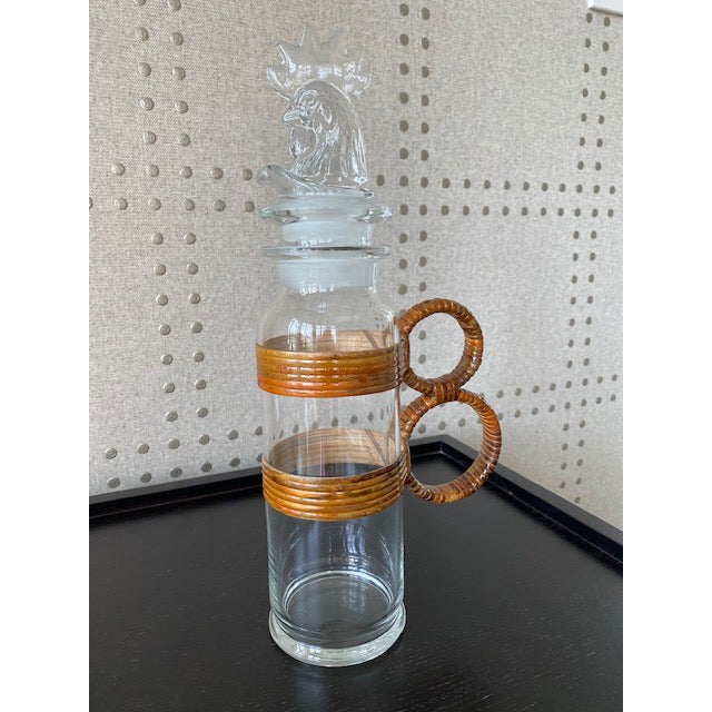 Mid Century Wicker Wrapped Glass Rooster Decanter in the Manner of Carl ...