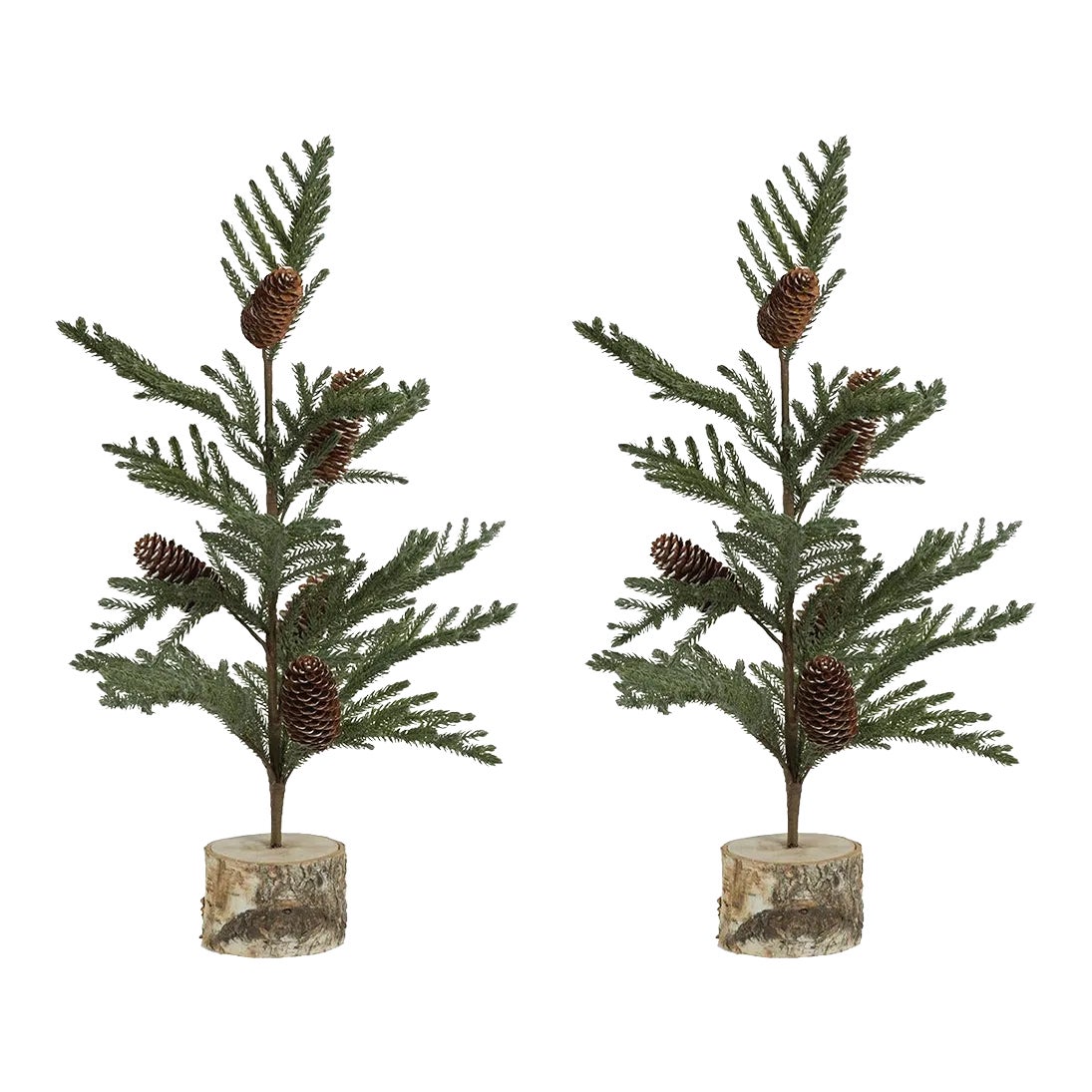 2-Piece Set Artificial Spruce Tree with Small Pinecones on Birch Base ...