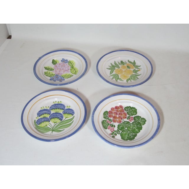 Portuguese Hand Painted Floral Pottery Plates - Set of 4 | Chairish