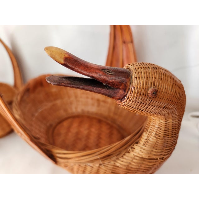 1970s Mid Century Woven Wicker Rattan & Bamboo Goose or Swan Duck ...