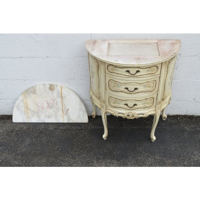 French Shabby Chic Carved Painted Marble Top Commode | Chairish