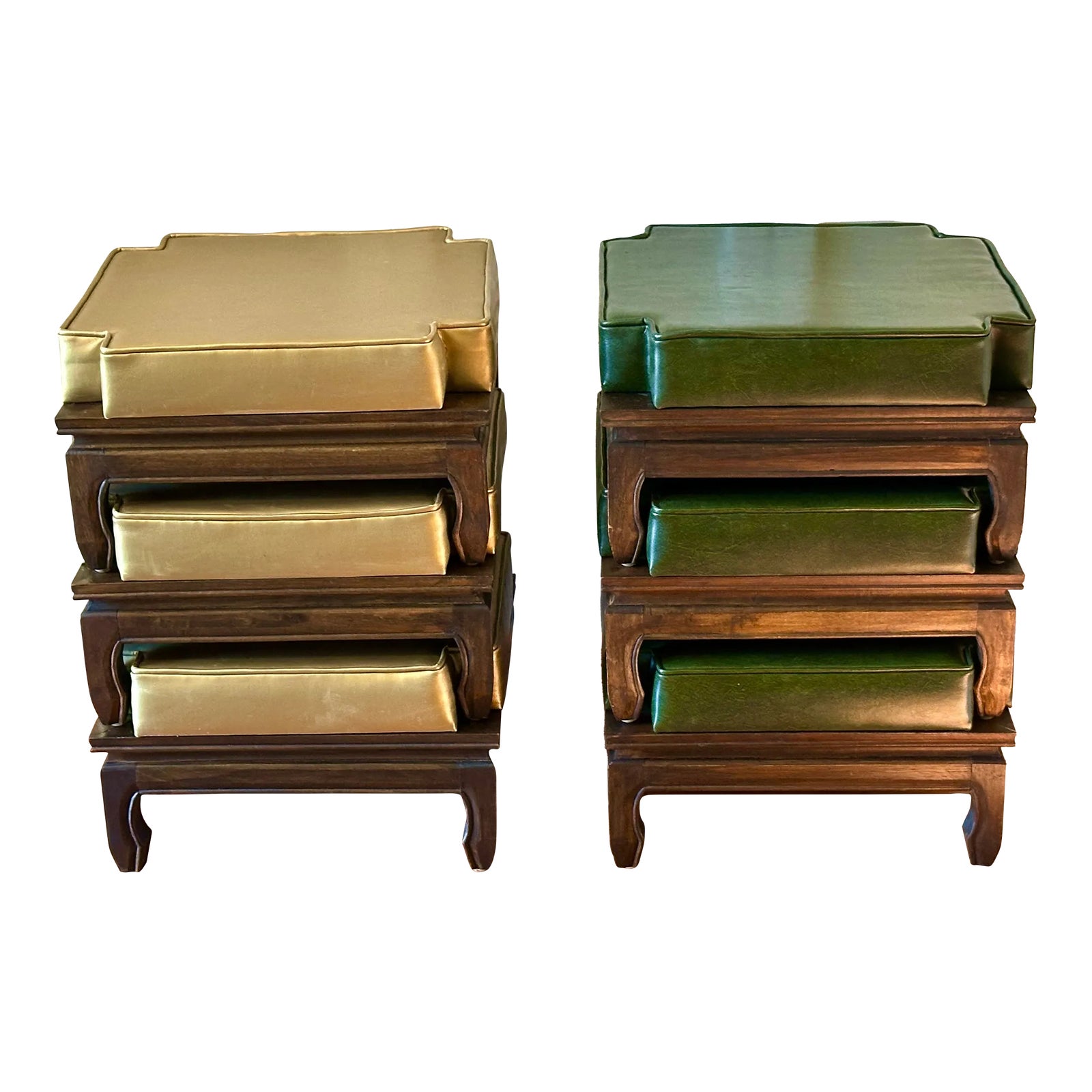 Mid Century Vintage Chinoiserie Style Stackable Stools/Ottomans -Set of ...